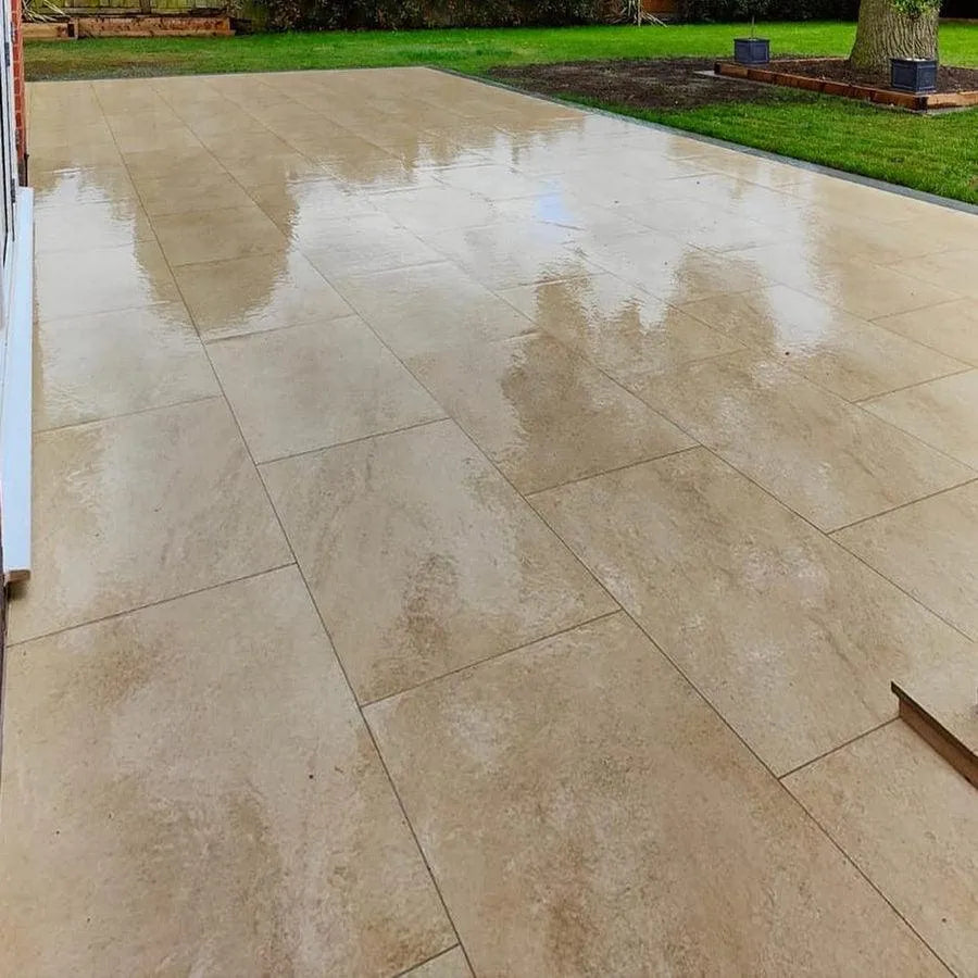 Ivory Beige Porcelain Paving Slabs Hammerstone 900 x 600 | Paving Slabs UK