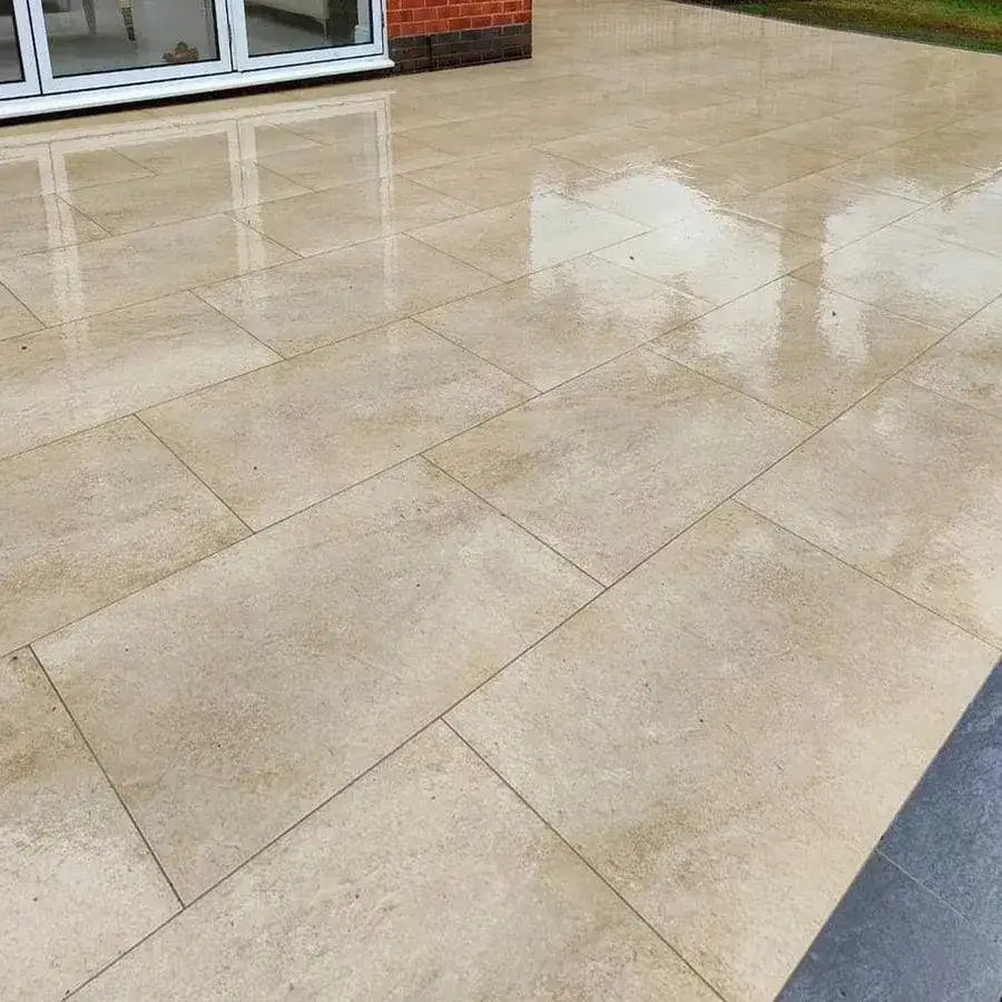 Ivory Beige Porcelain Paving Slabs Hammerstone 900 x 600 | Paving Slabs UK